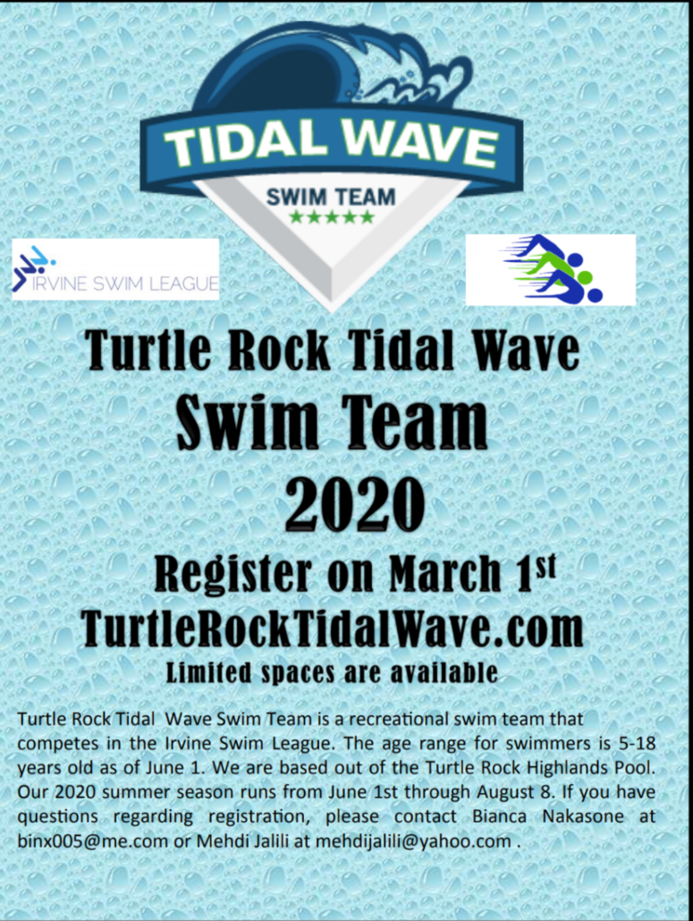 Turtle Rock “Tidal Wave” Swim Team – Sign Up for Summer Swimming Mar ...