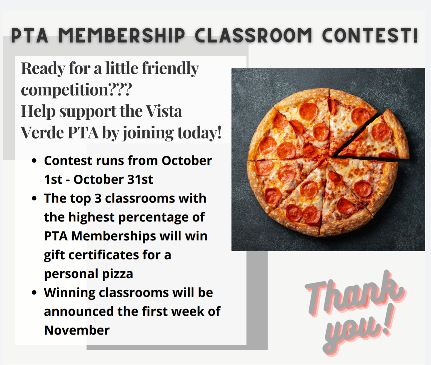 PTA MEMBERSHIP CLASSROOM CONTEST – Vista Verde PTA
