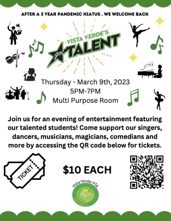 Talent Show Tickets Go On Sale – February 28 – Vista Verde PTA
