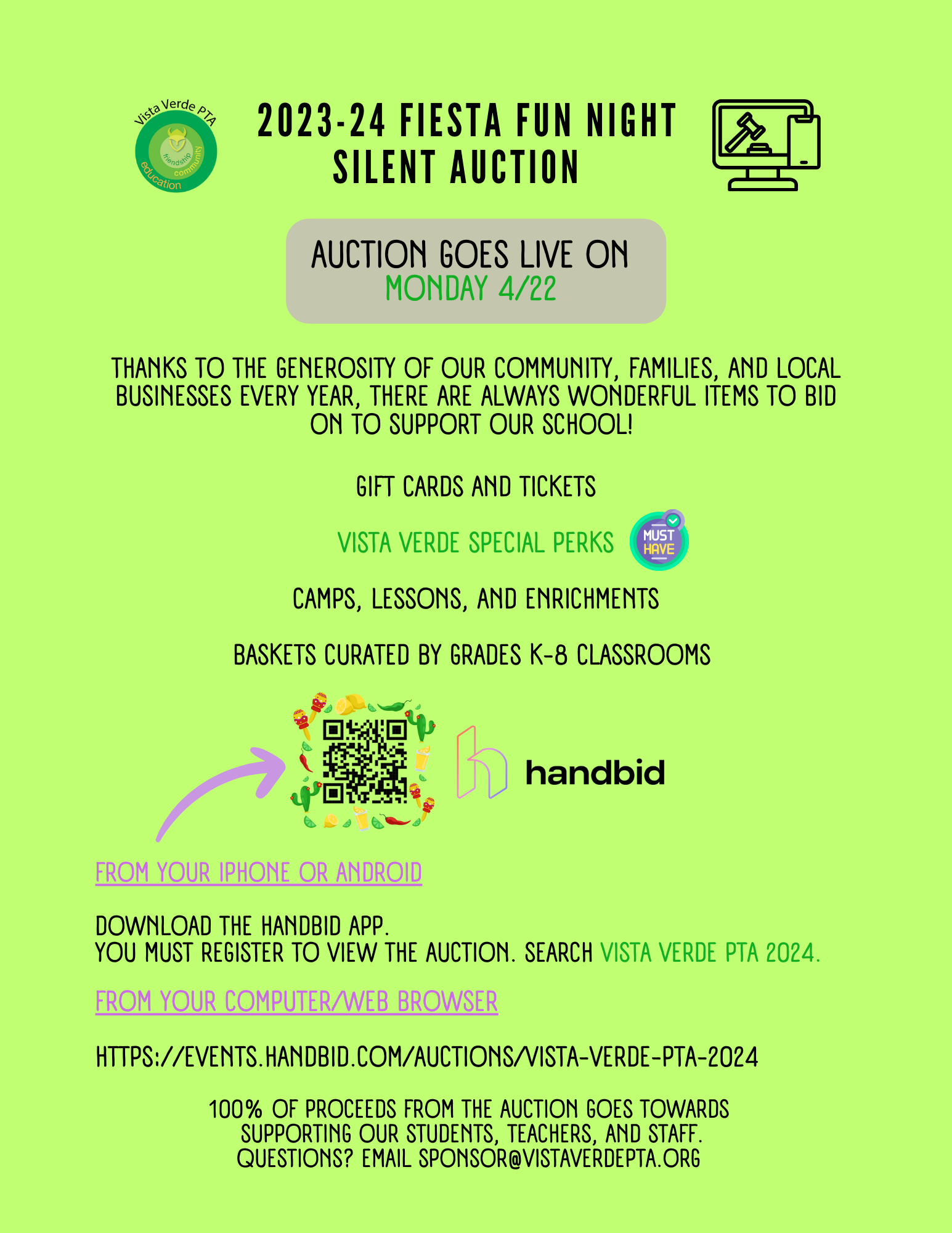 Family Fun Night Fiesta & Silent Auction – Vista Verde PTA