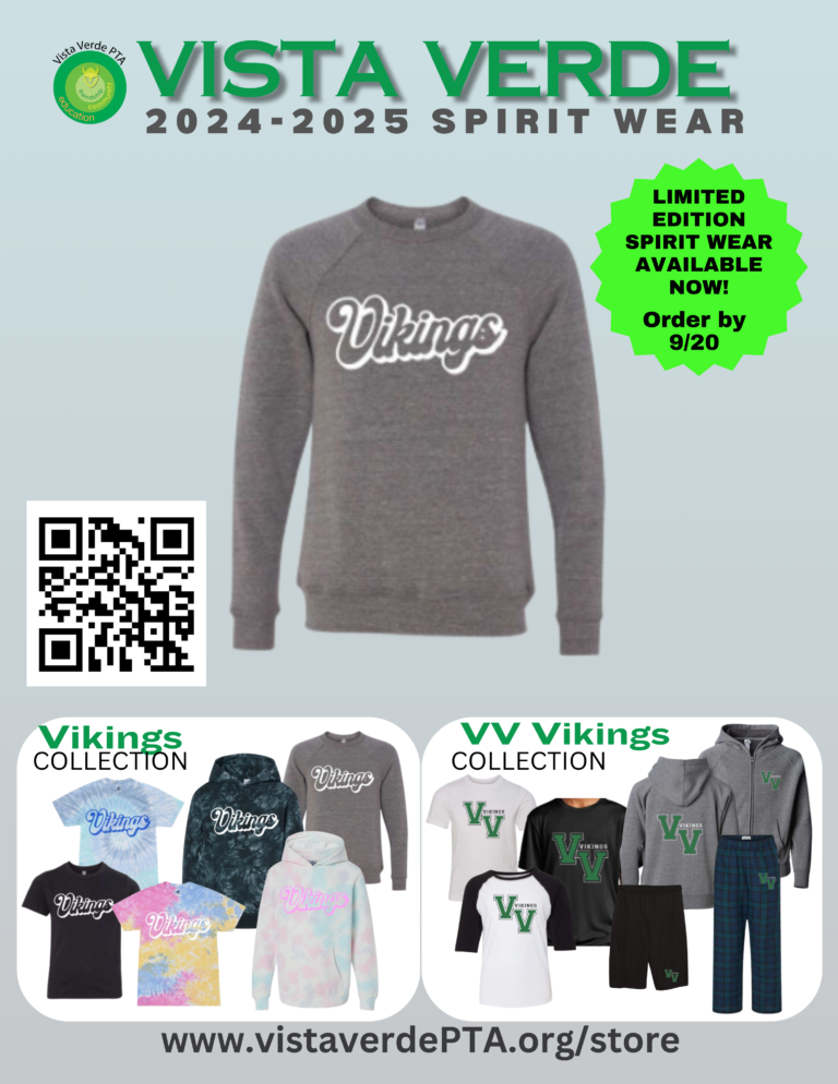 Spirit Wear On Sale Now! – Vista Verde PTA