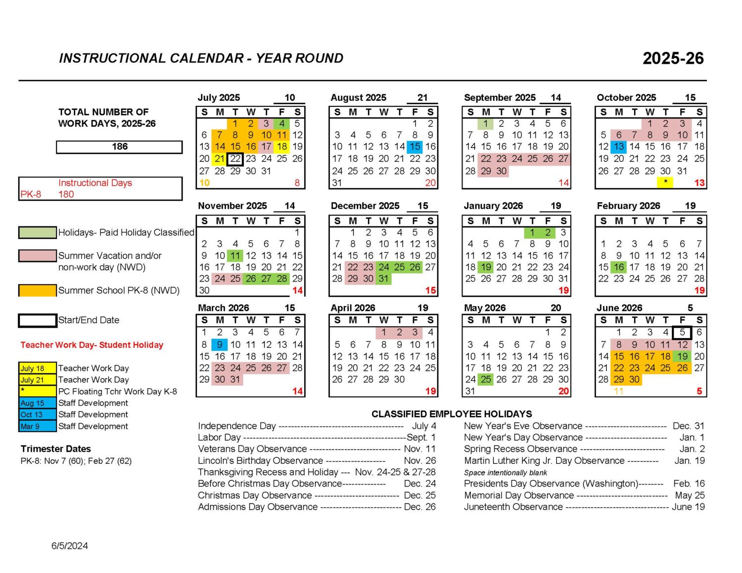 2025-2026 Year Round Calendar – Vista Verde PTA